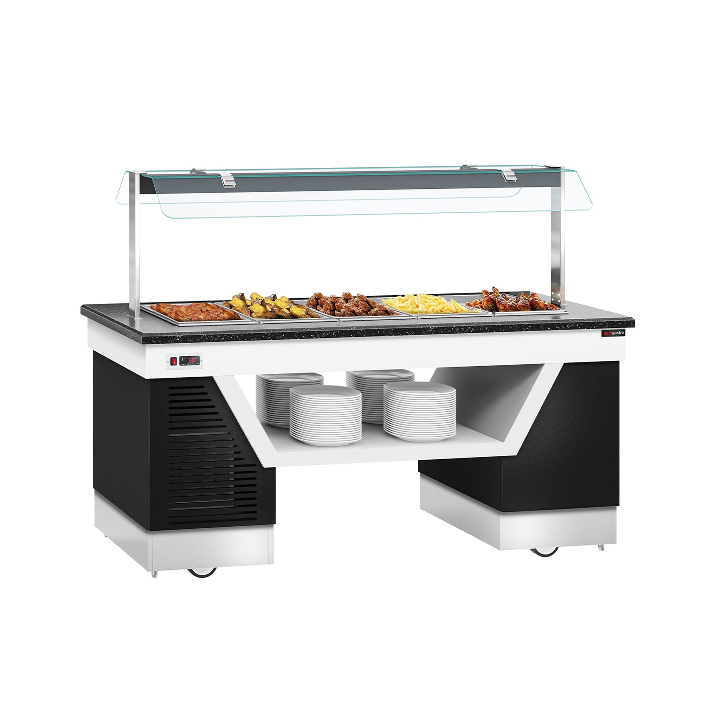 Comptoir Buffet Chaud Belfast 2000mm Avec Bain Marie And Roulettes