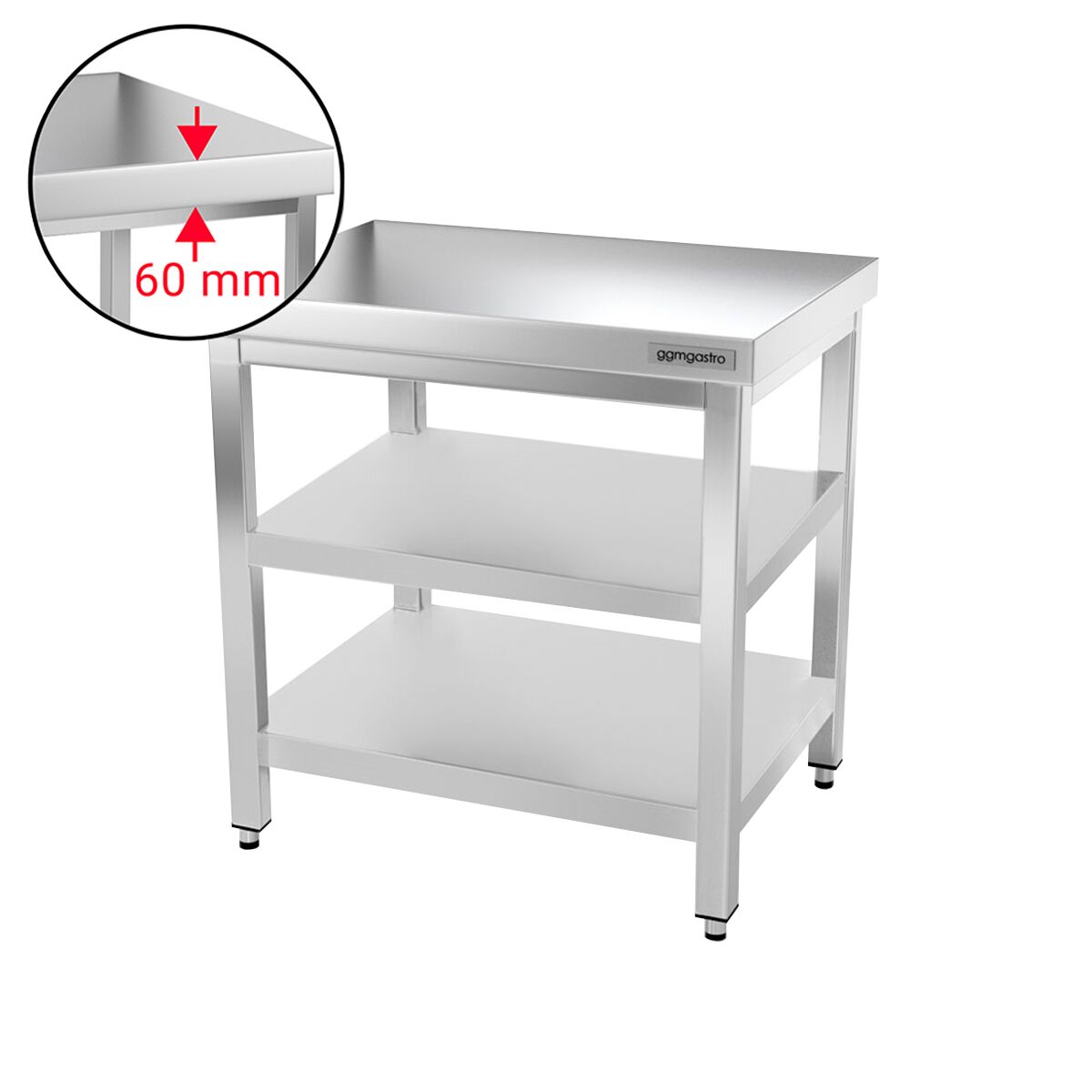 Edelstahl Arbeitstisch PREMIUM - 600x700mm - mit Grundboden ...