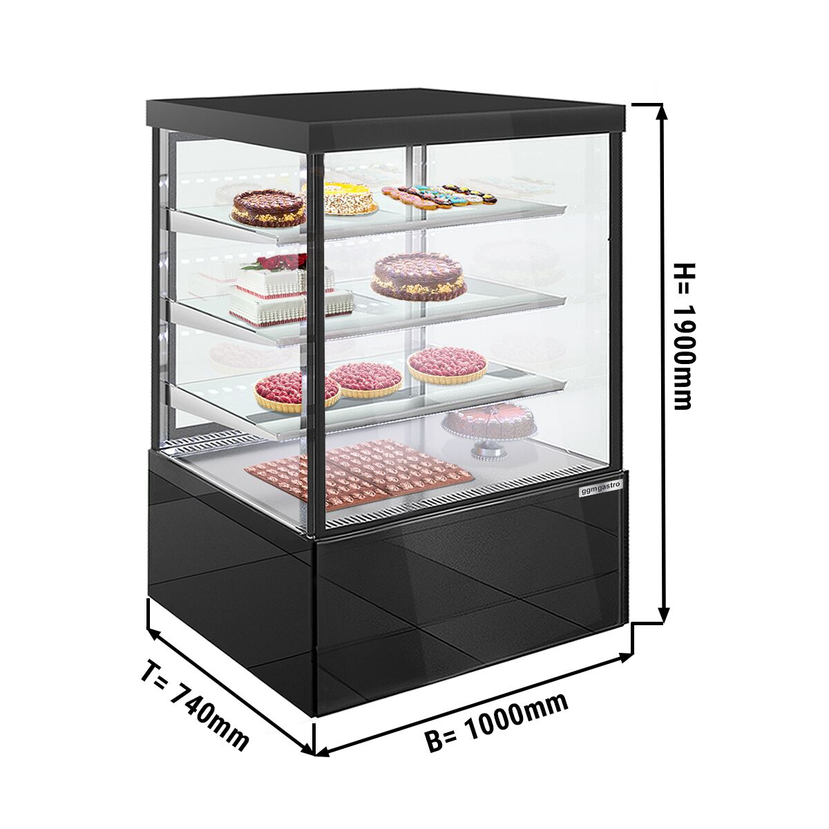 Balcão para bolos / Expositor refrigerado - 1,0 m - com 3 prateleiras ...