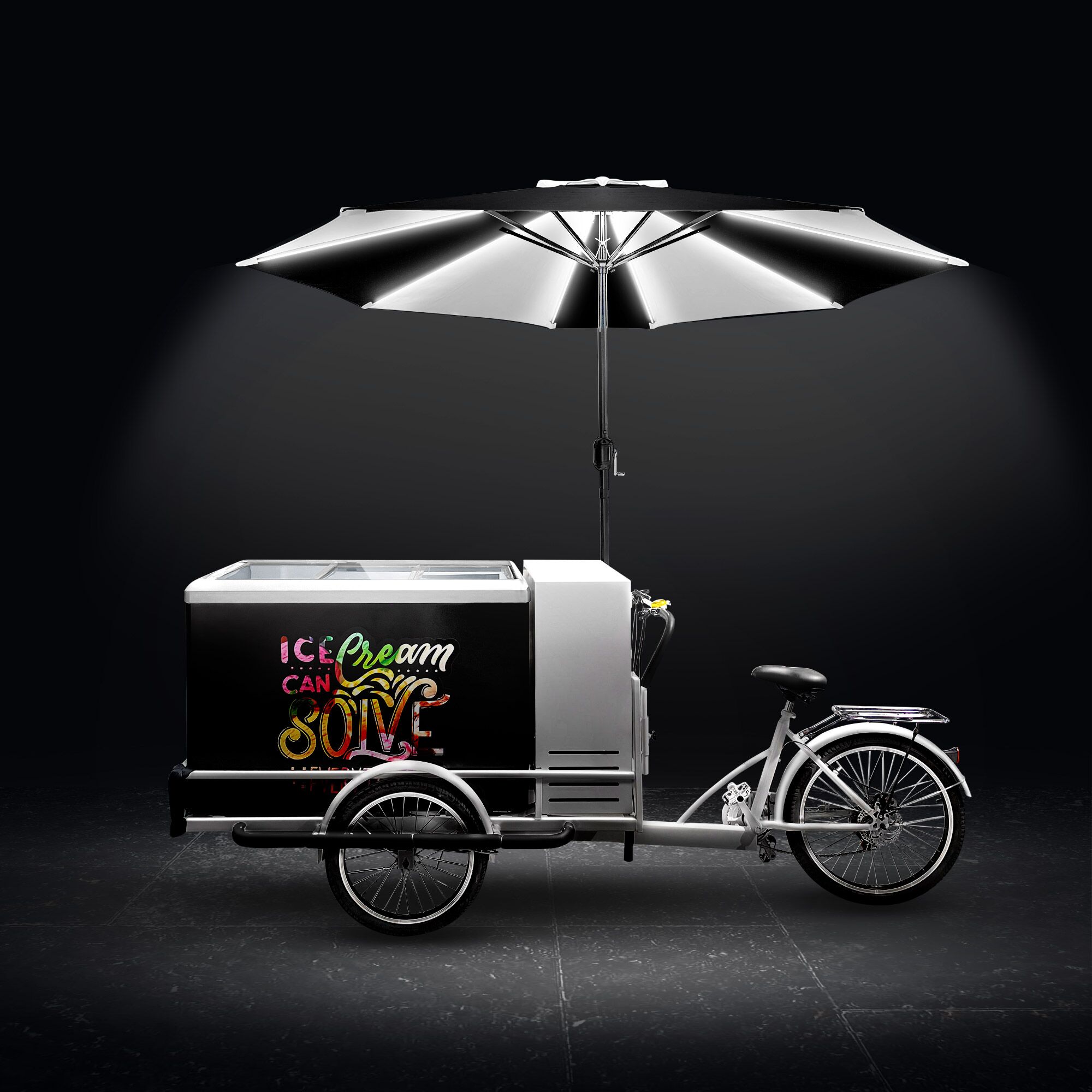 Commercial Ice Cream Bike - with LED-Lit Parasol - for 7x 5 L Ice Cream ...